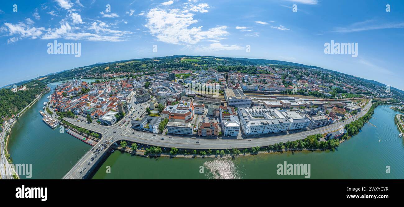 Aerial view of the beautiful three-river city of Passau in Lower ...