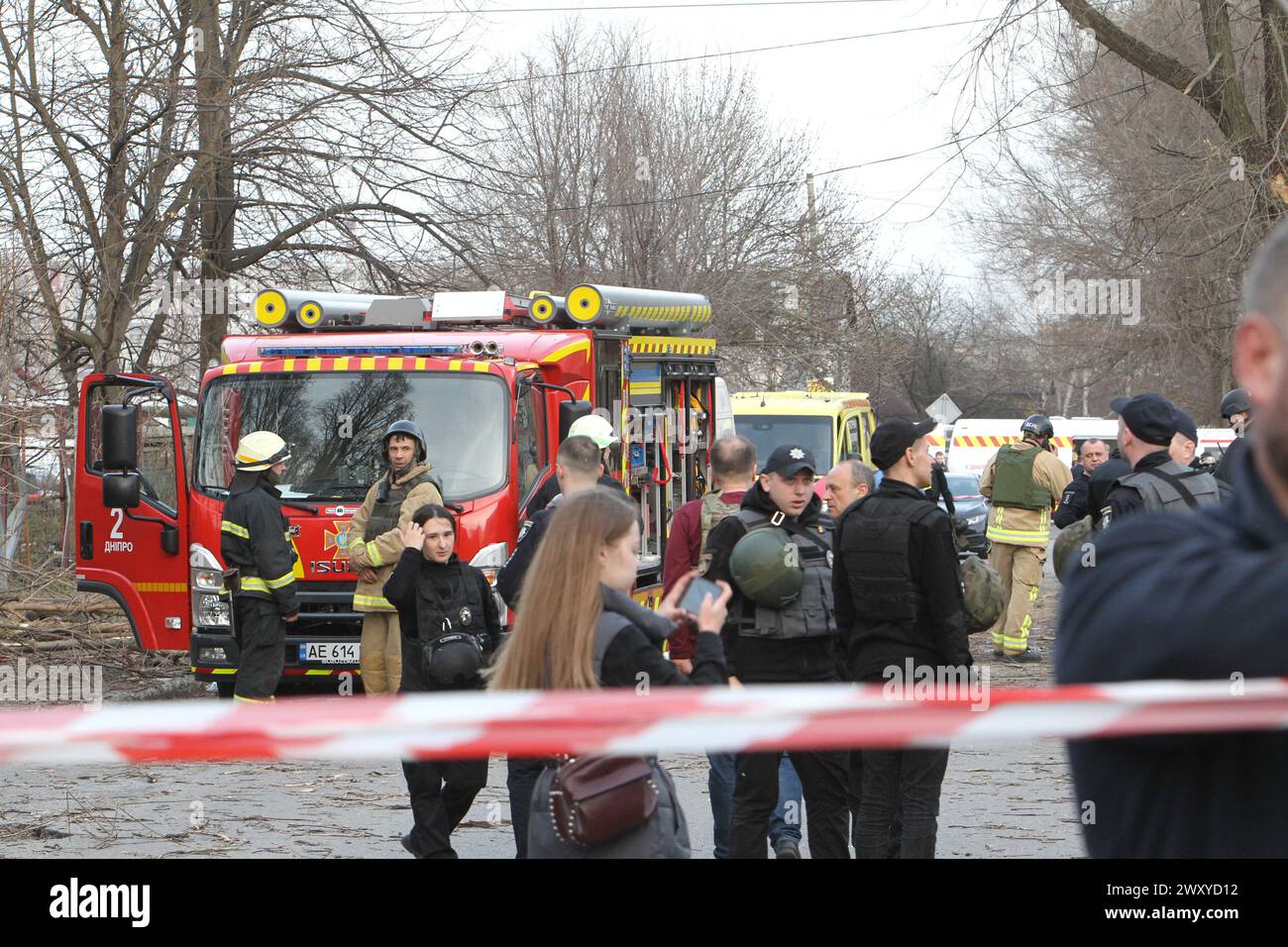 Non Exclusive: DNIPRO, UKRAINE - APRIL 02, 2024 - Police and rescuers ...