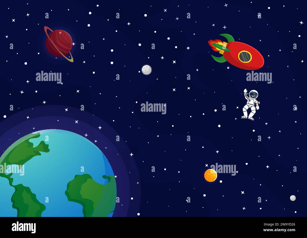 Space cartoon background. Cute design for landing page, banner or ...