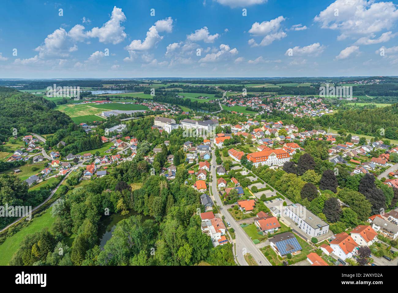Aerial view of Lautrach near Memmingen in the Donau-Iller region in ...