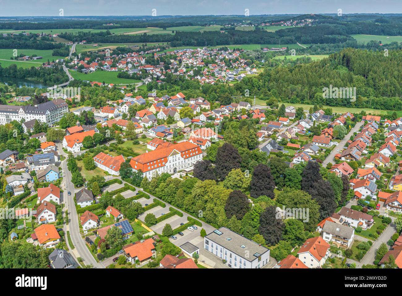 Aerial view of Lautrach near Memmingen in the Donau-Iller region in ...