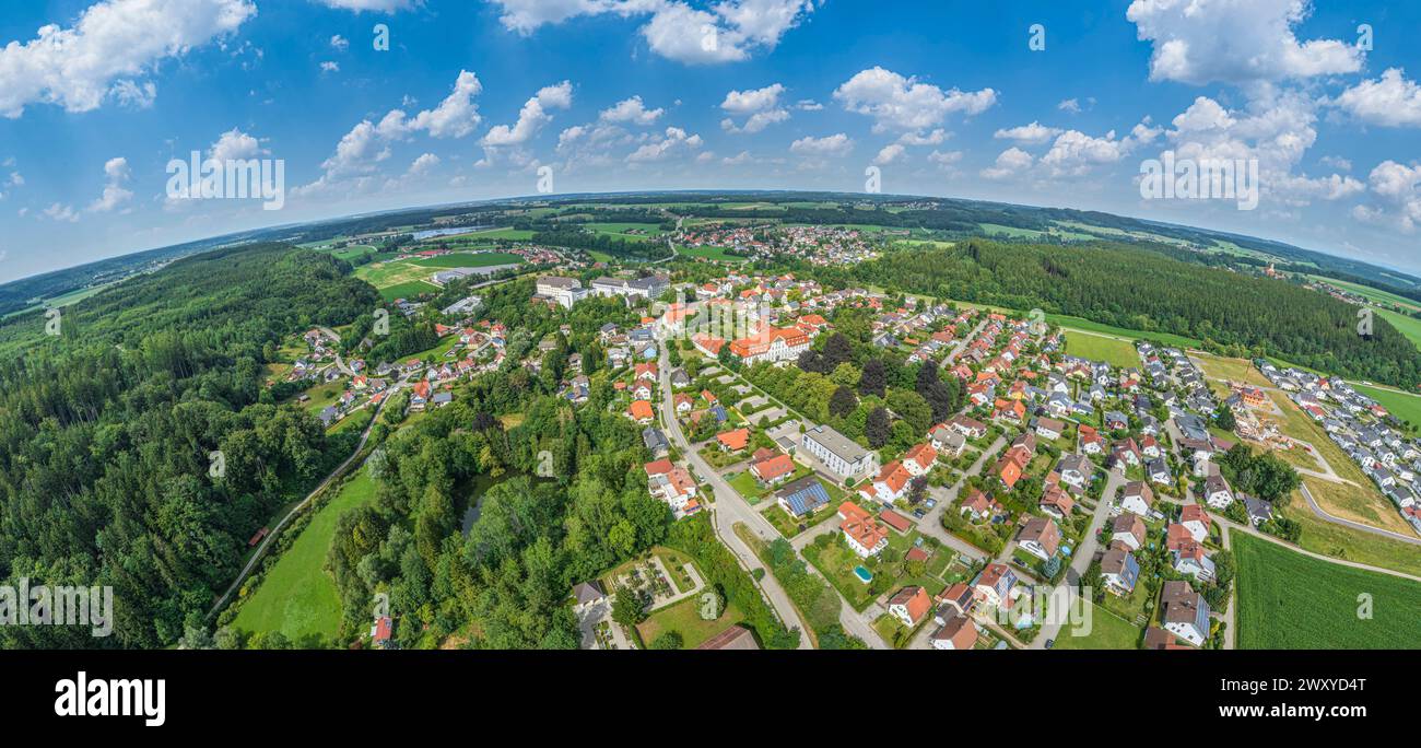 Aerial view of Lautrach near Memmingen in the Donau-Iller region in ...