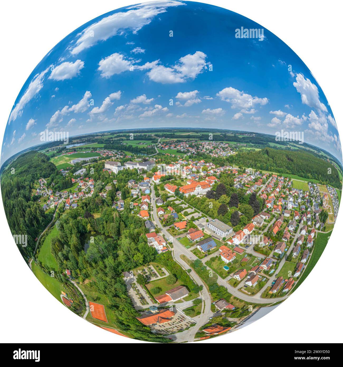 Aerial view of Lautrach near Memmingen in the Donau-Iller region in ...