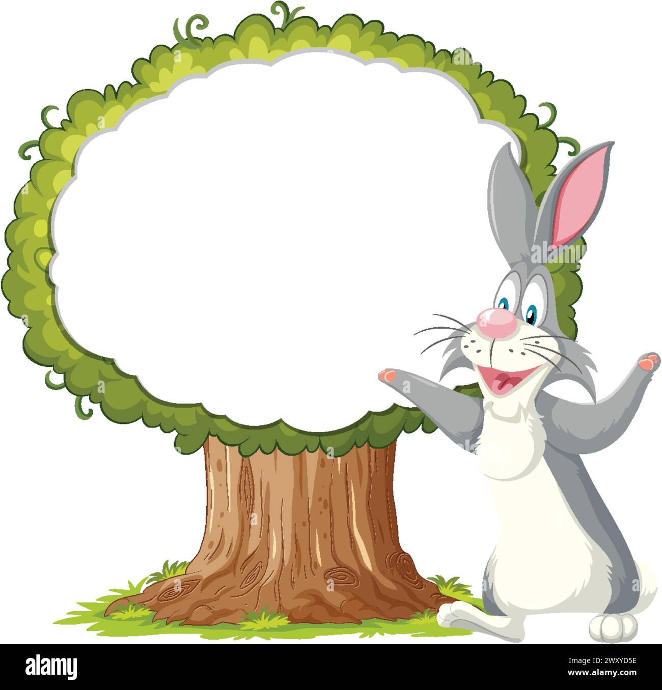 Cheerful rabbit presenting an empty tree banner Stock Vector Image ...