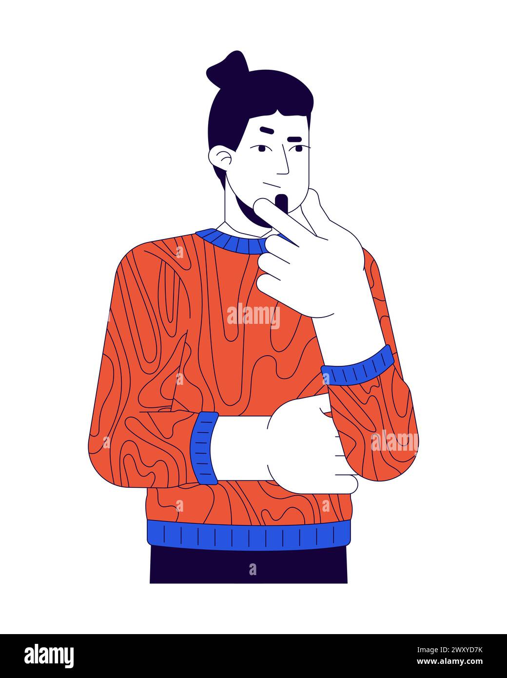 Pensive man with finger on chin 2D linear cartoon character Stock ...