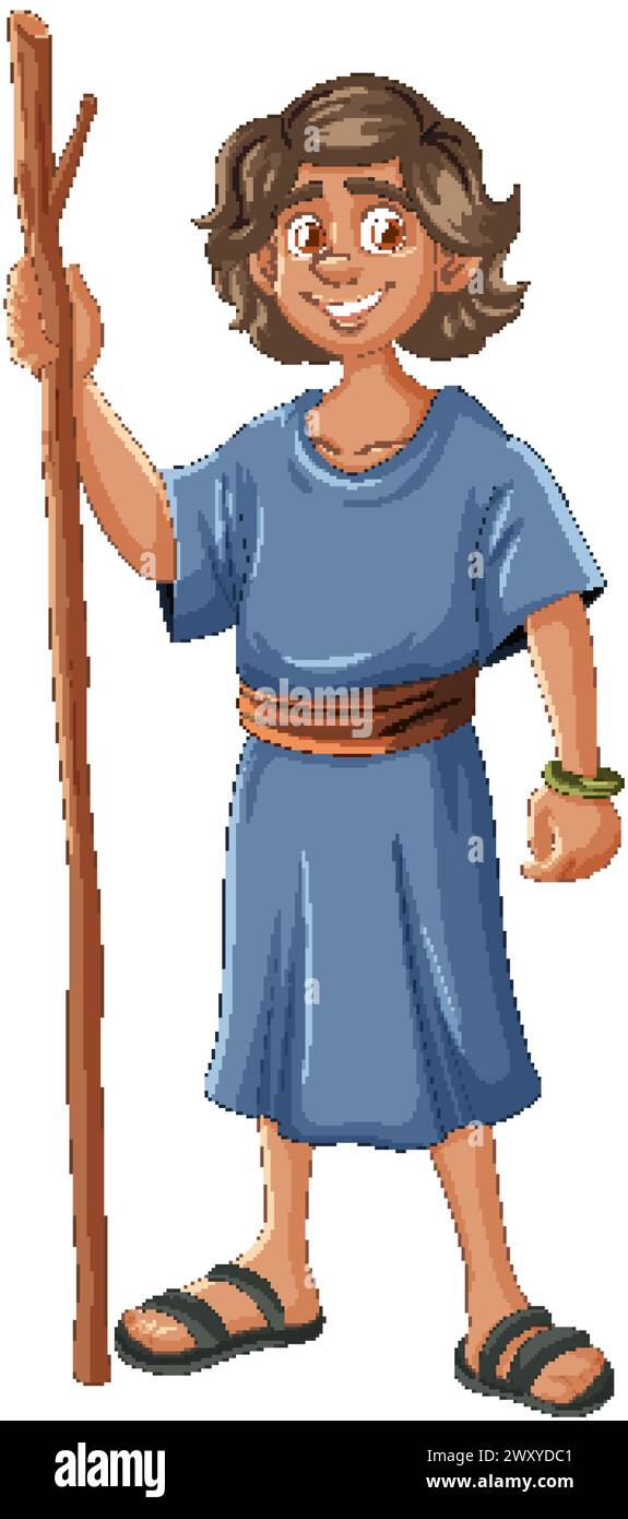 Cartoon shepherd boy smiling with walking stick Stock Vector Image ...