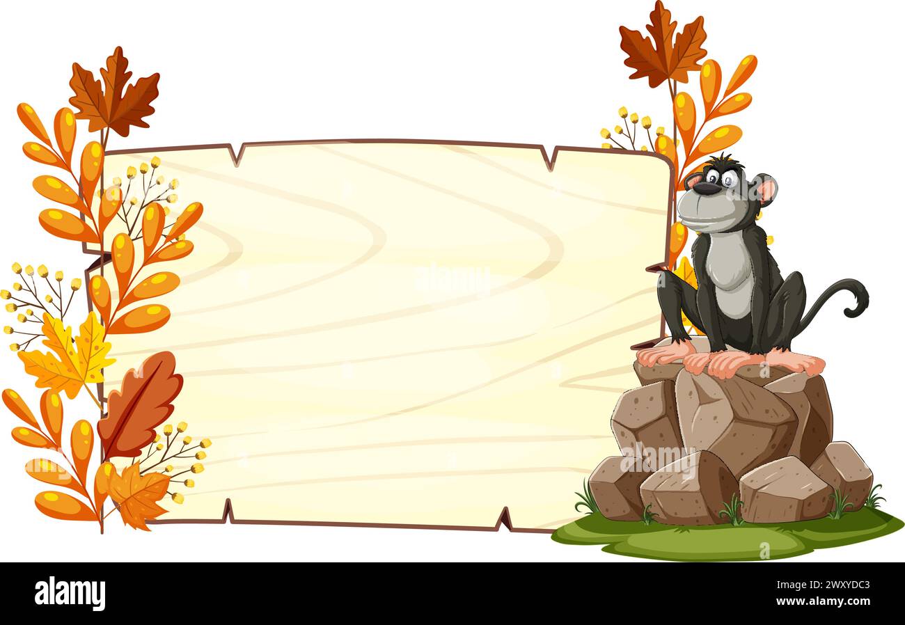 Cheerful monkey with fall leaves and blank banner Stock Vector Image ...