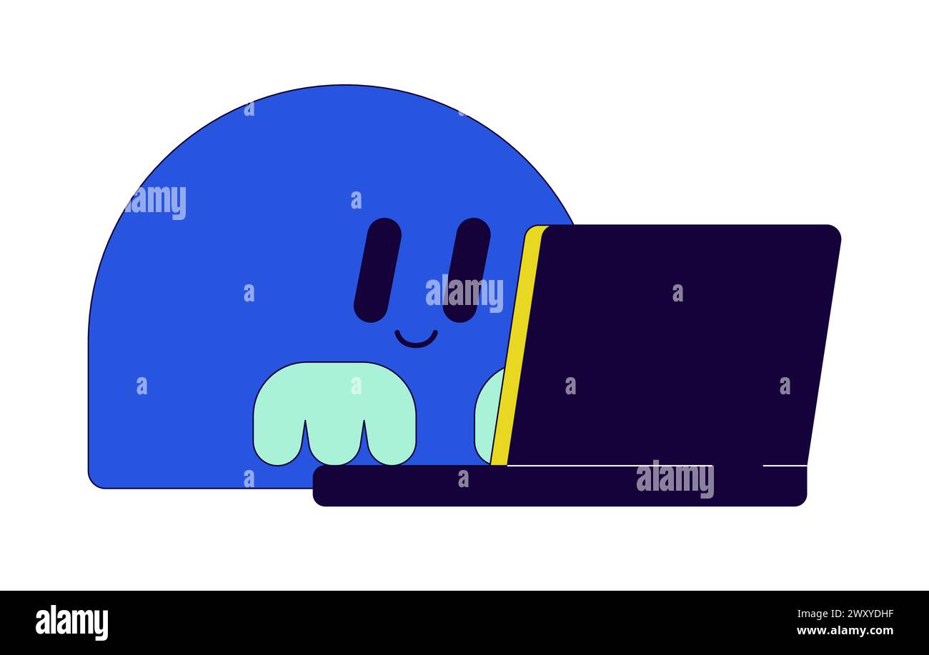 Semicircle figure typing laptop 2D linear cartoon character Stock ...