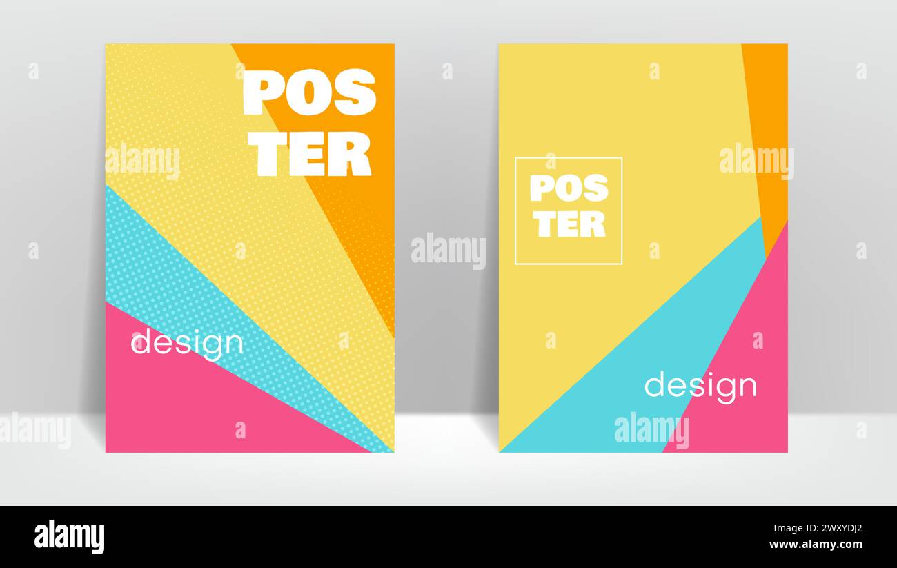 colorful flat abstract poster background design set with happy color ...