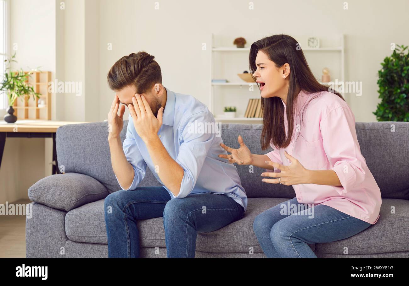 Angry husband shouts at wife hi-res stock photography and images - Alamy