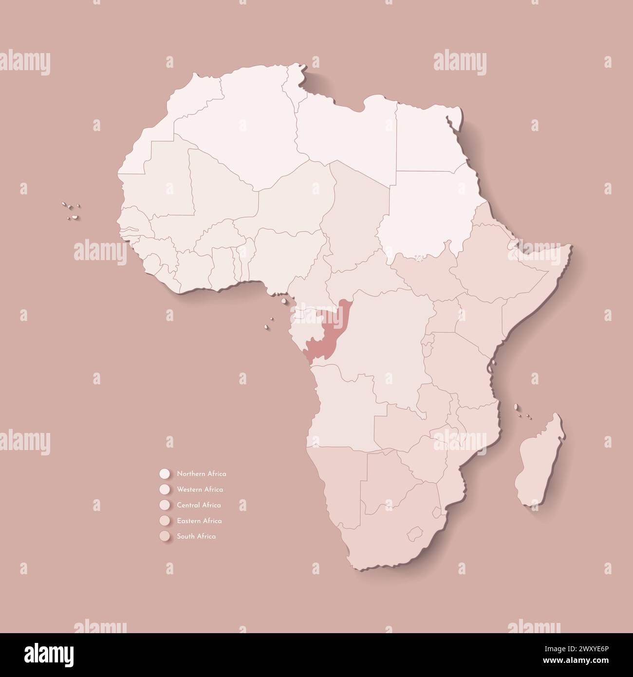 Vector Illustration with African continent with borders of all states ...