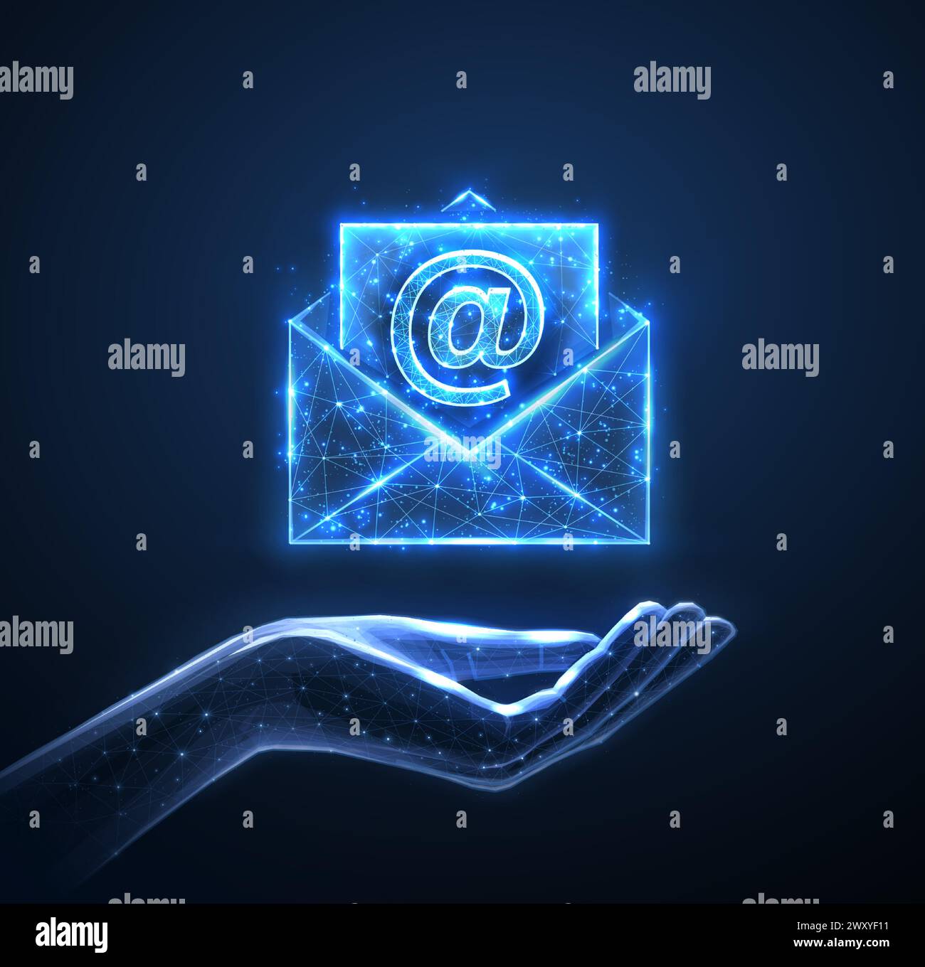 Digital hand and email sign. AI mailing, email icon, inbox logo ...