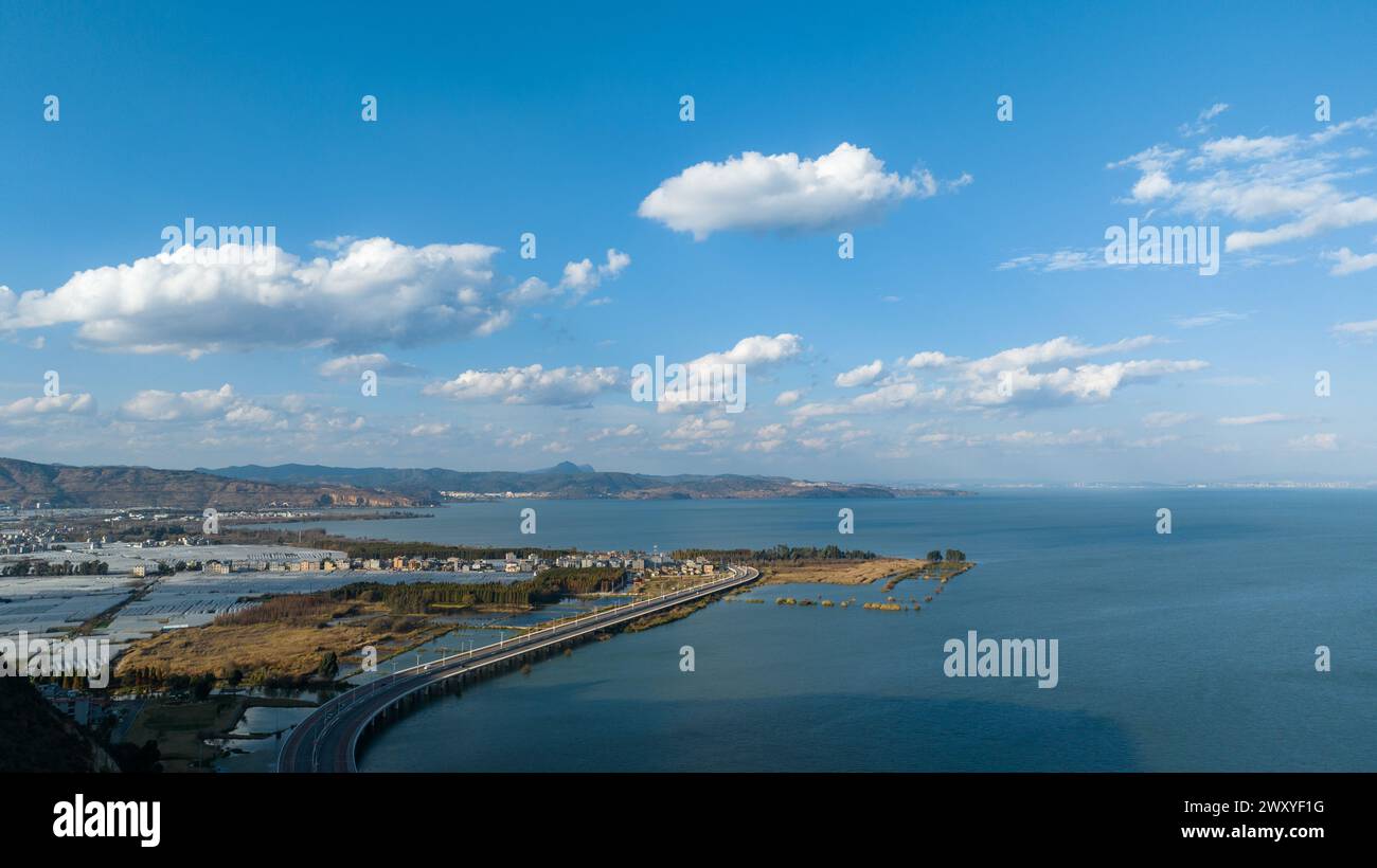 Kunming. 15th Jan, 2024. An aerial drone photo taken on Jan. 15, 2024 ...