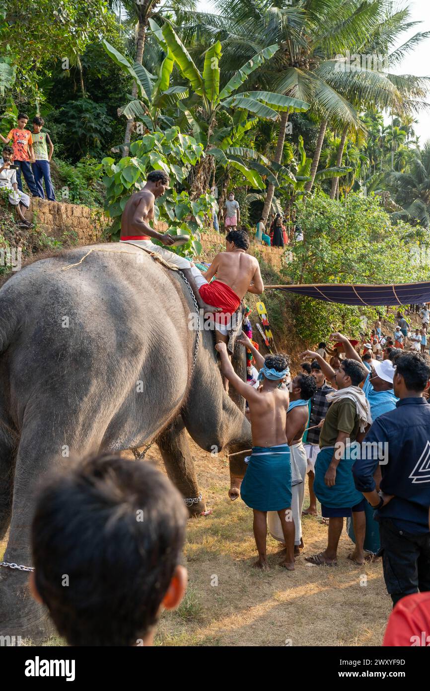Mattathur, 27, March 2024: Dever temple festival celebration, elephant ...