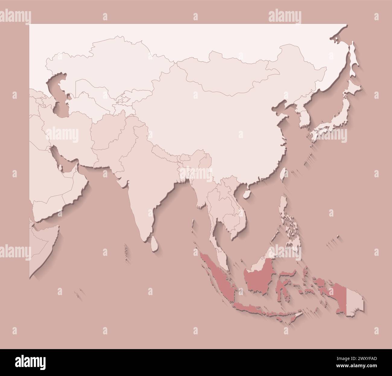 Vector illustration with asian areas with borders of states and marked ...