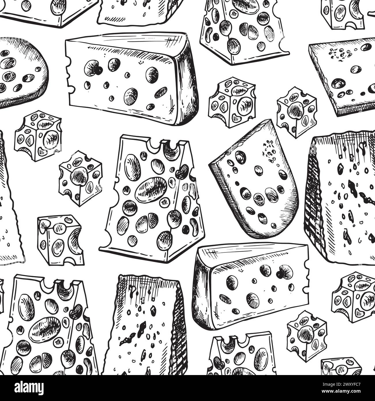 Cheese hand drawn seamless pattern. Sketch engraving style Stock Vector ...