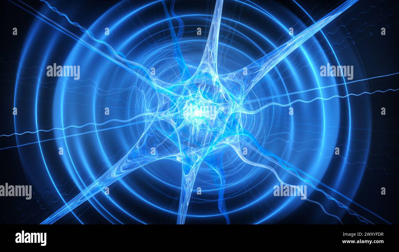 Blue glowing quantum, computer generated abstract background, 3D render Stock Photo - Alamy