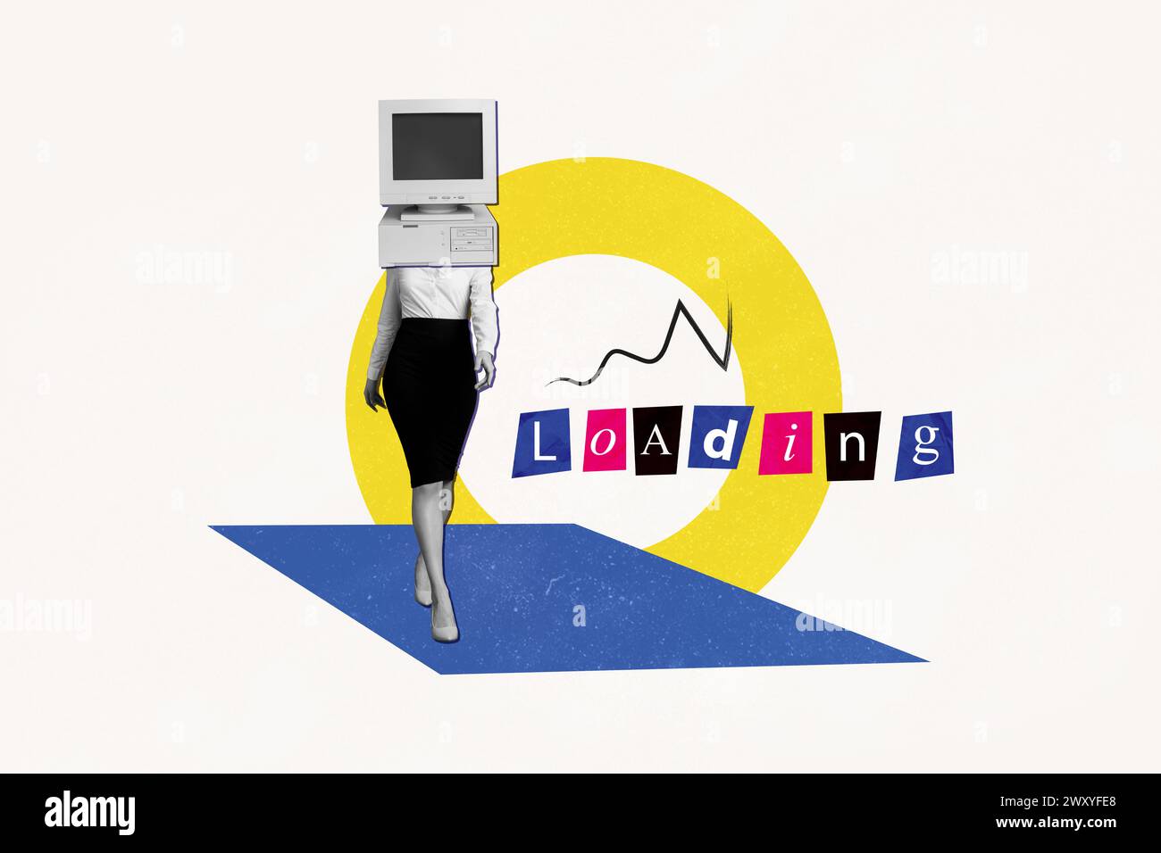 Creative collage picture young walking business lady woman loading ...