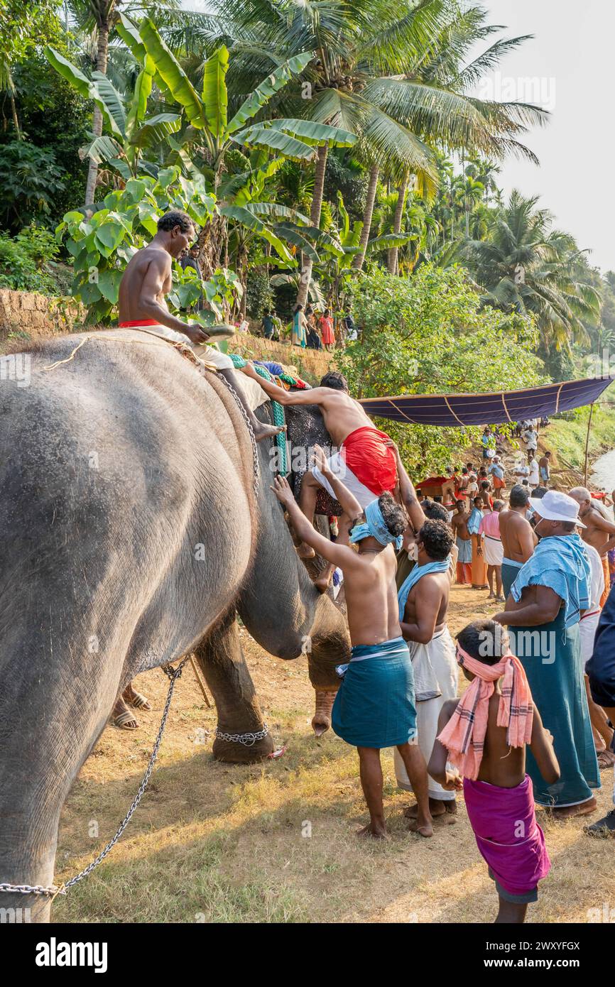 Mattathur, 27, March 2024: Dever temple festival celebration, elephant ...