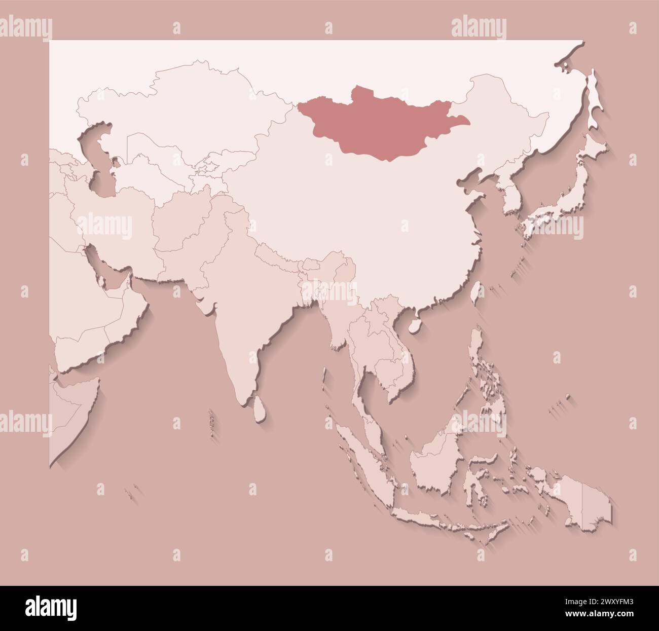Vector illustration with asian areas with borders of states and marked ...