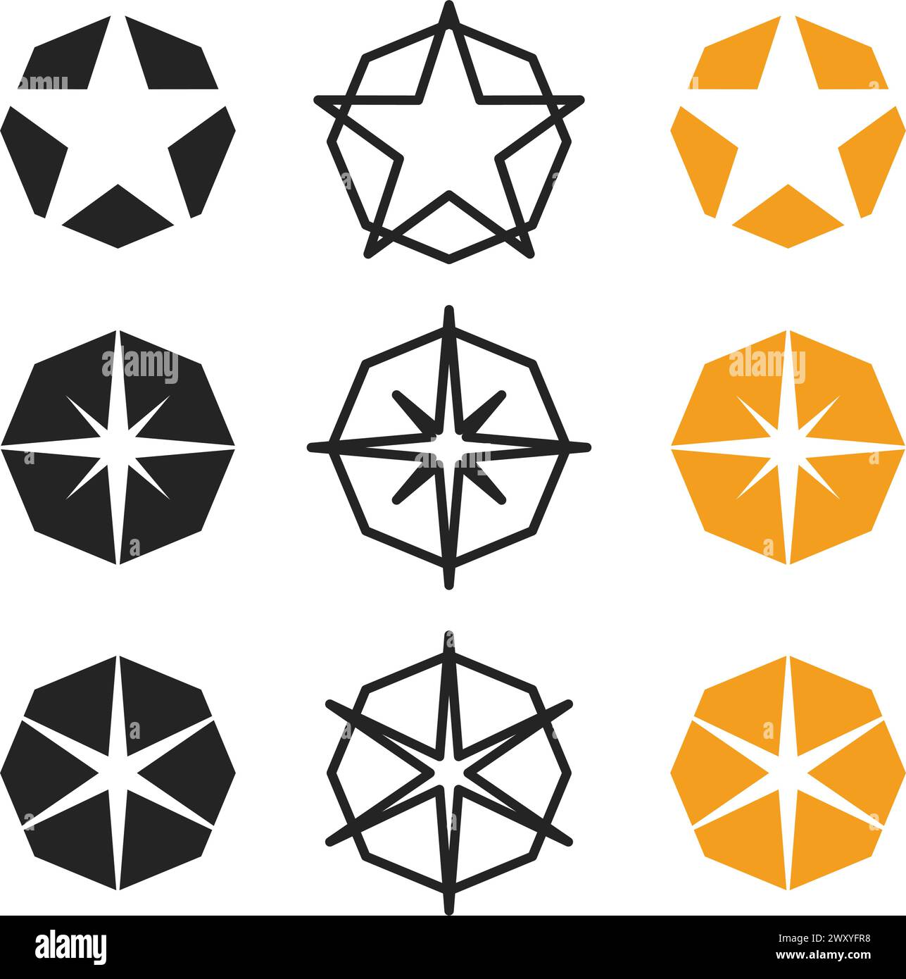 Star Vector Icons Set: Golden and Black Stars in Modern Flat Design ...