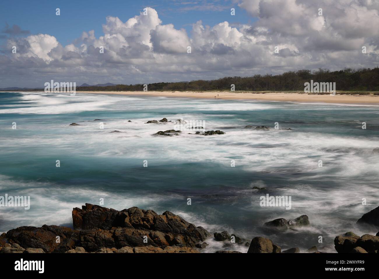 View of Cudgera Beach looking south from Hastings Point lookout, NSW ...