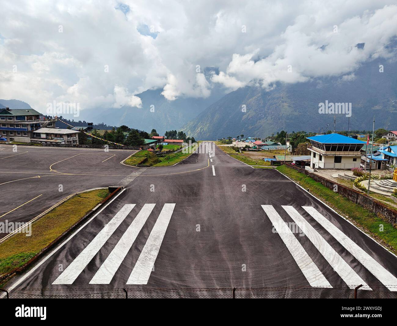 Lukla Airport runway in the Himalayas, a point of entry for ...