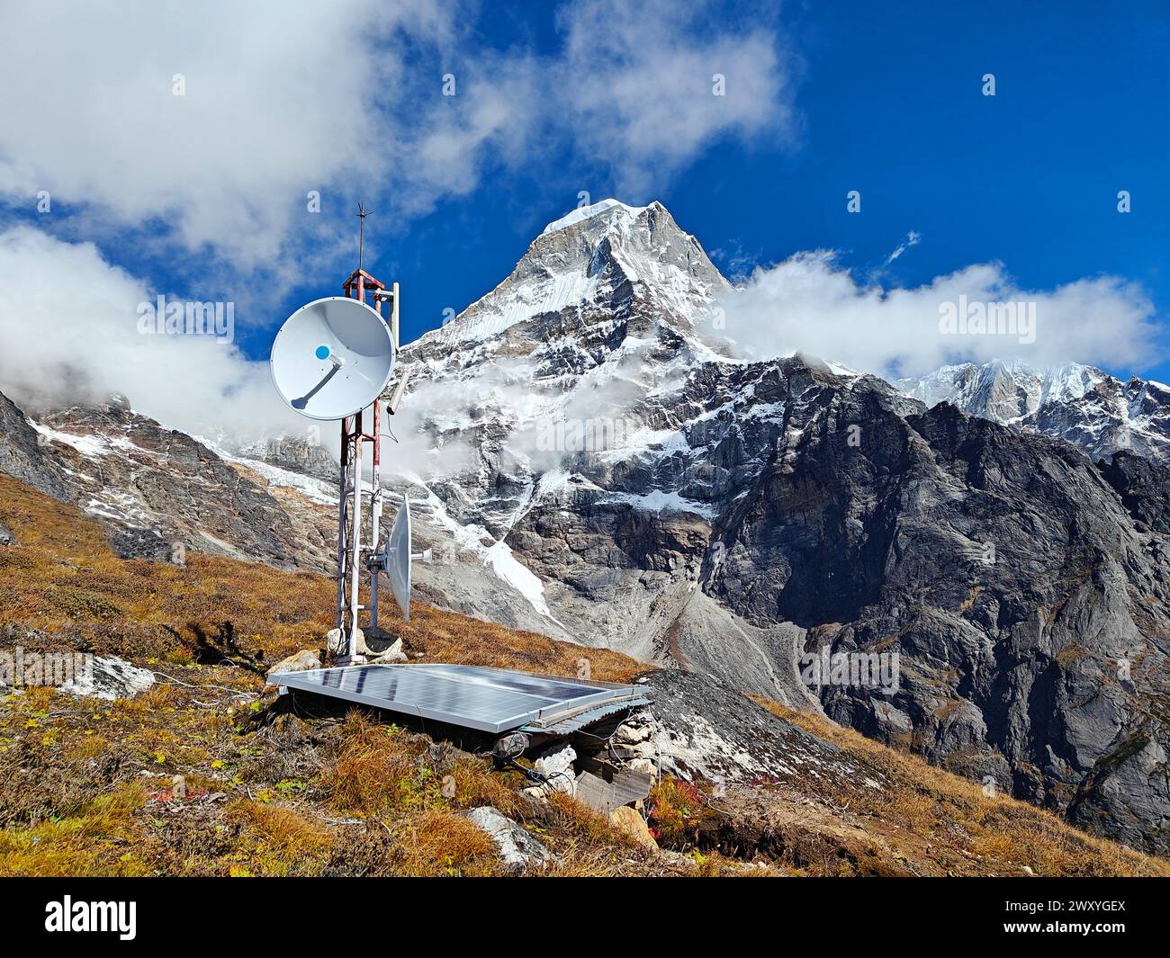 Solar-powered antenna in Himalaya mountains. Nepal Stock Photo - Alamy