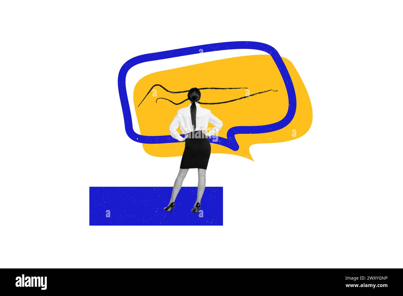 Creative picture collage standing young businesswoman lady textbox ...