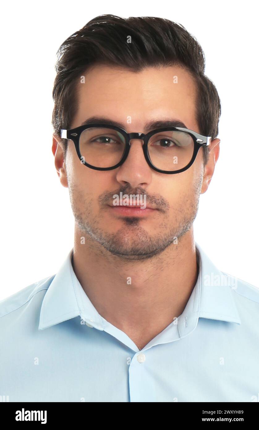 Passport photo. Portrait of man on white background Stock Photo - Alamy