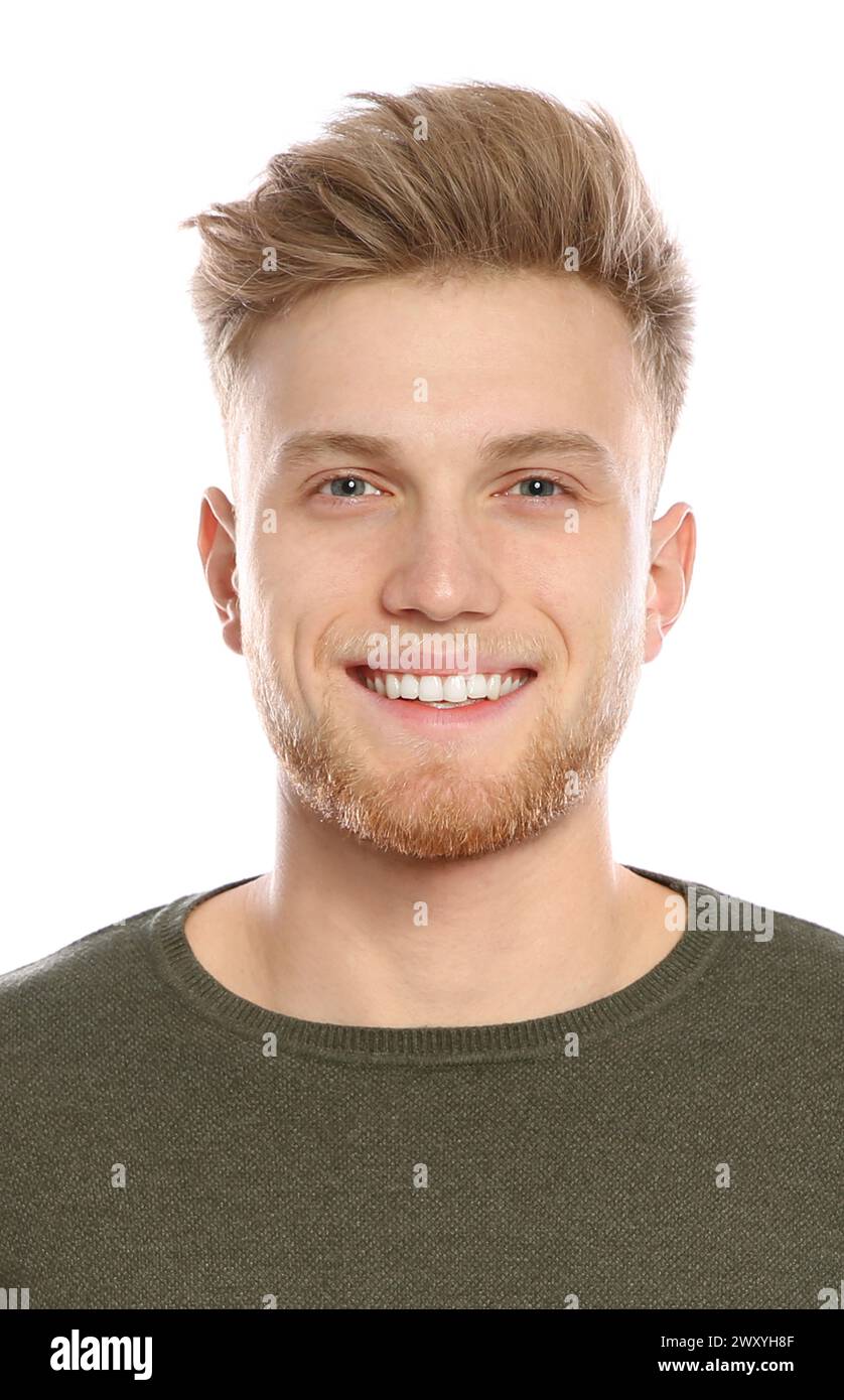 Passport photo. Portrait of man on white background Stock Photo - Alamy