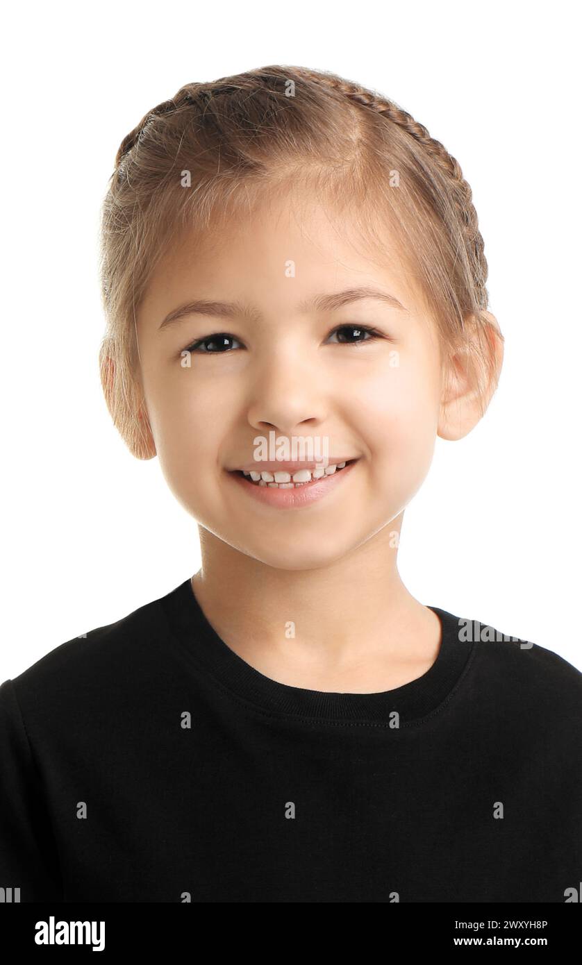 Passport photo. Portrait of girl on white background Stock Photo - Alamy
