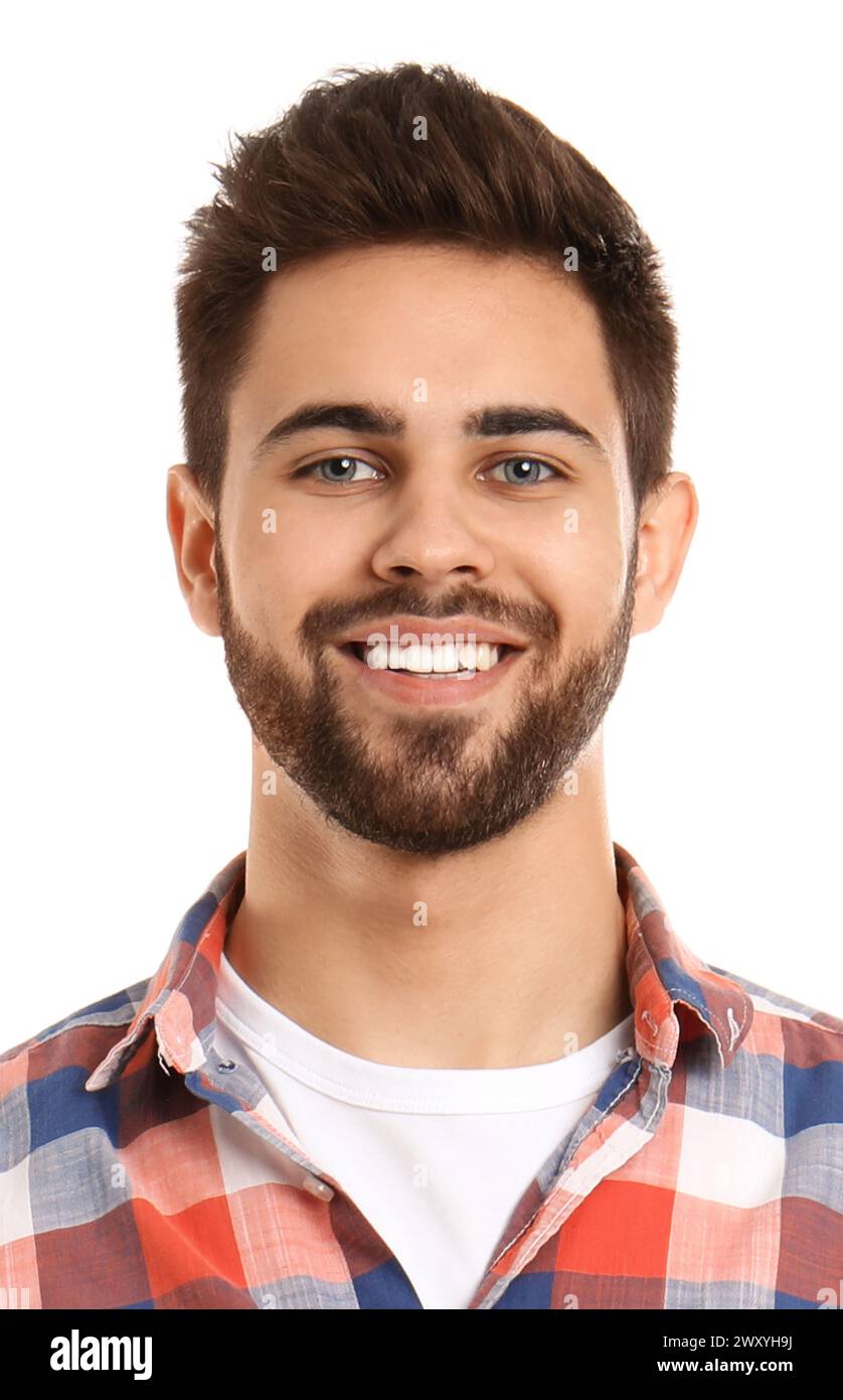Passport photo. Portrait of man on white background Stock Photo - Alamy