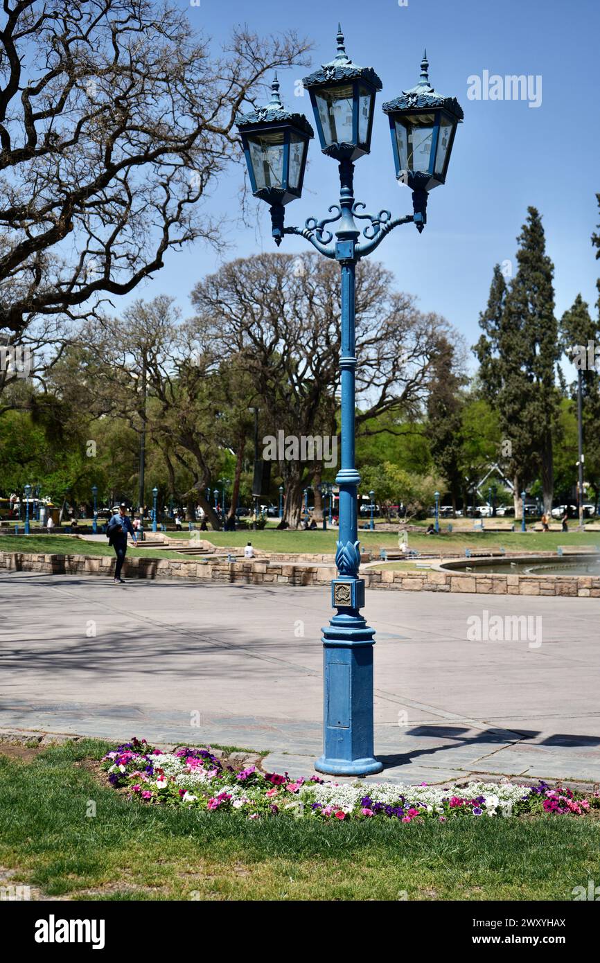 Vintage blue streetlights around Plaza Independencia Stock Photo - Alamy