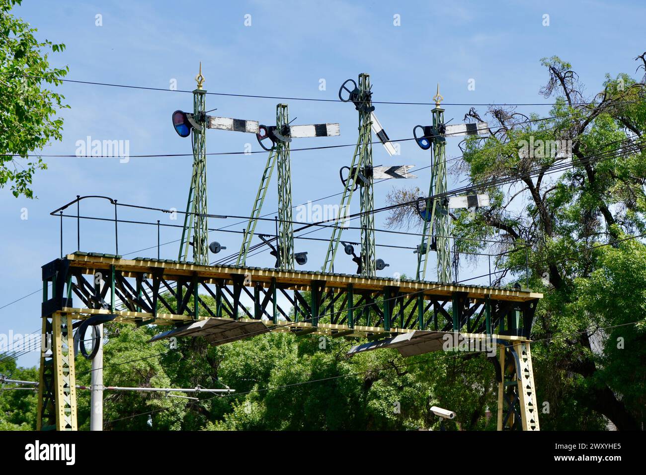 Traditional Vintage Rail Signals over electric Tramway Stock Photo - Alamy