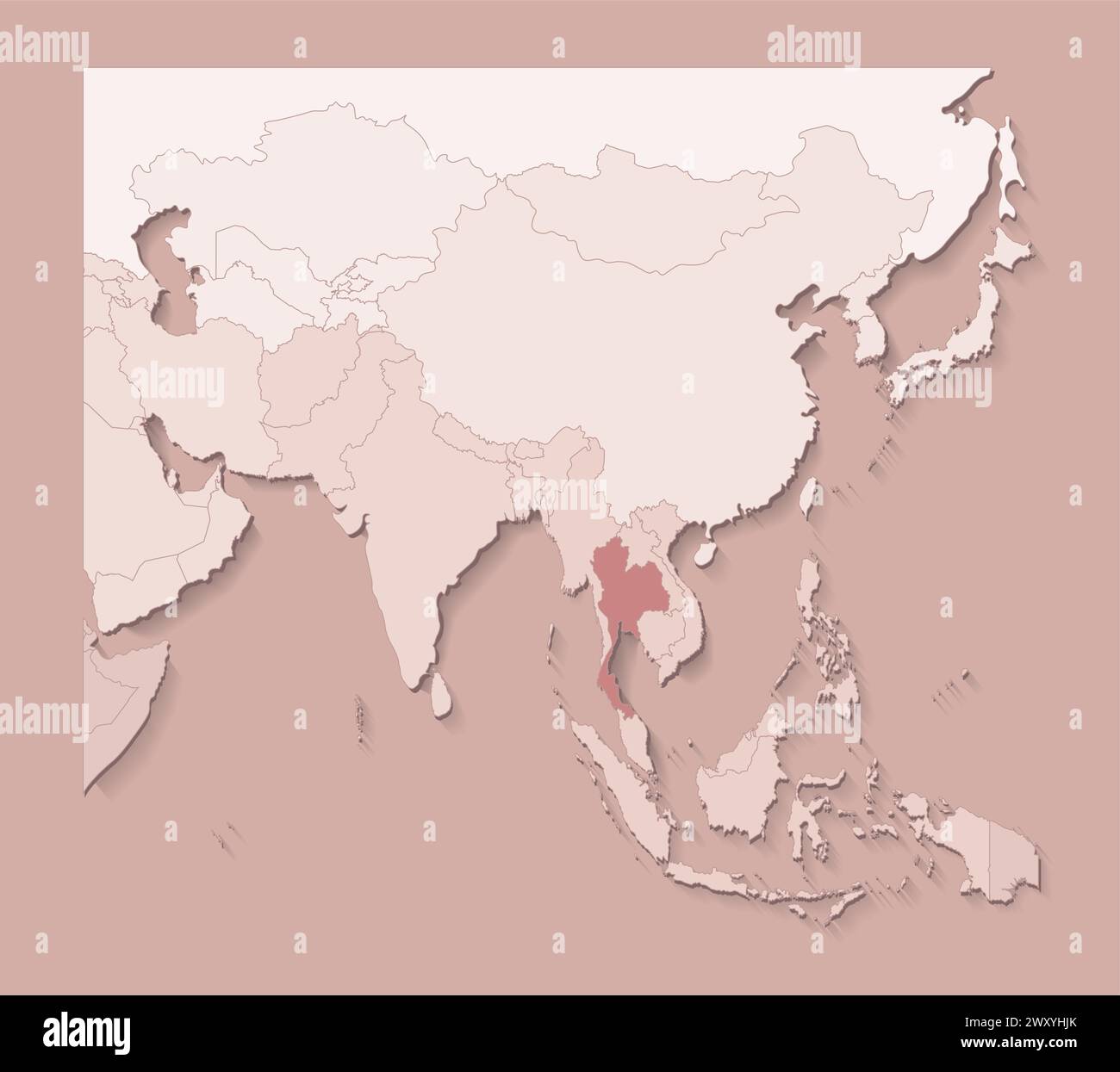 Vector illustration with asian areas with borders of states and marked ...