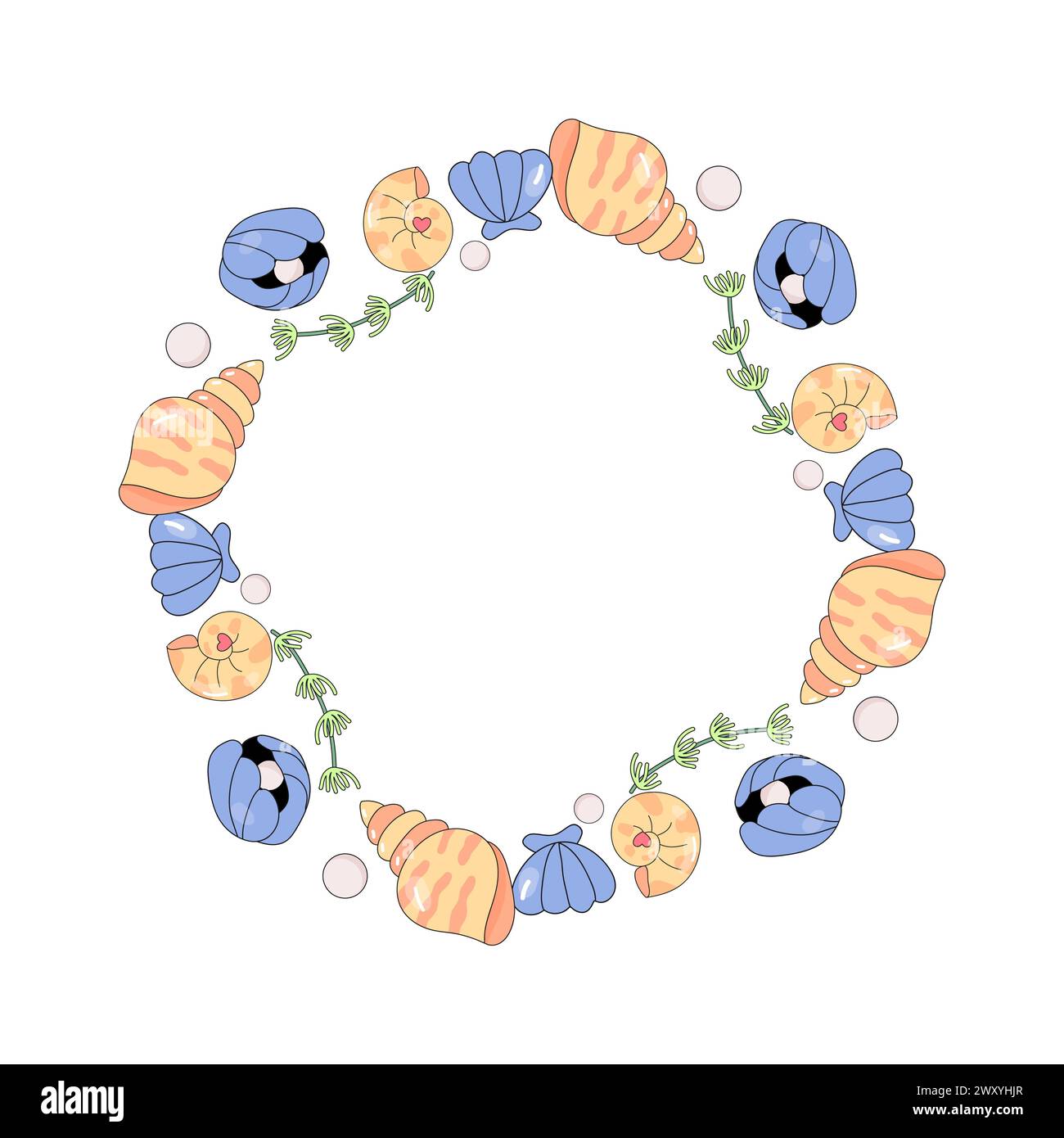 frame, border, of sea shells. summer sea, underwater illustration ...