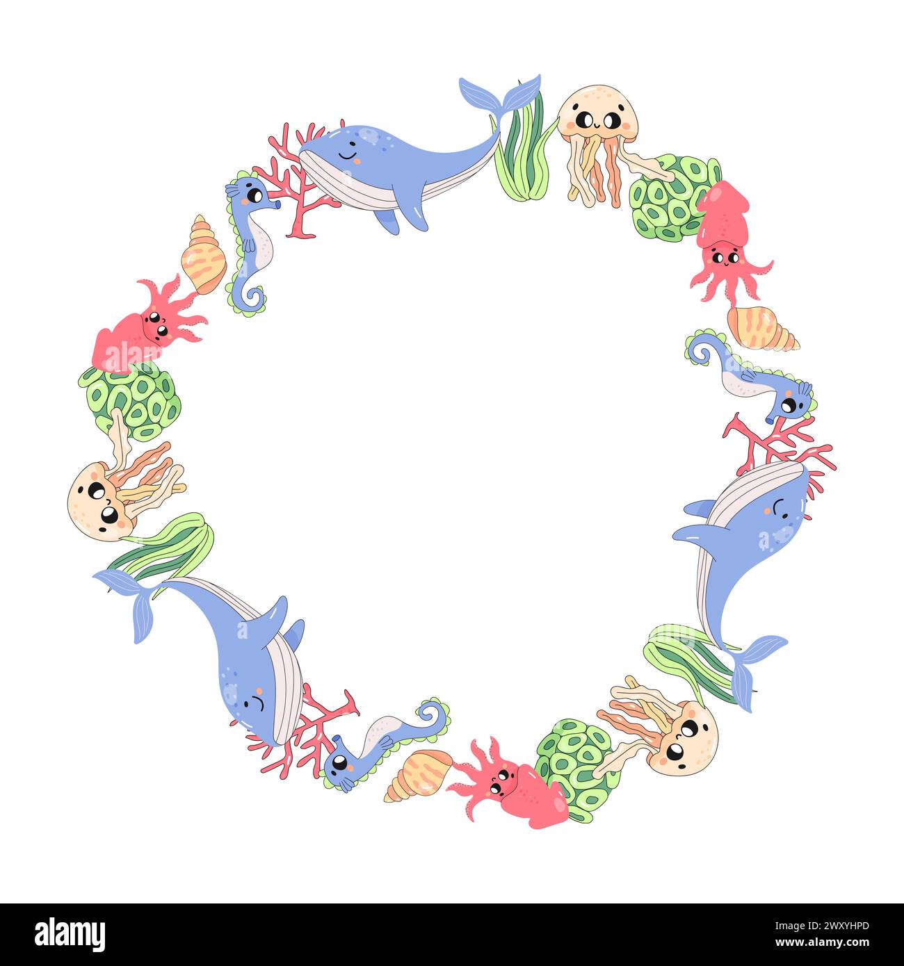 frame, border, of sea creatures, fish. summer marine, underwater frame ...