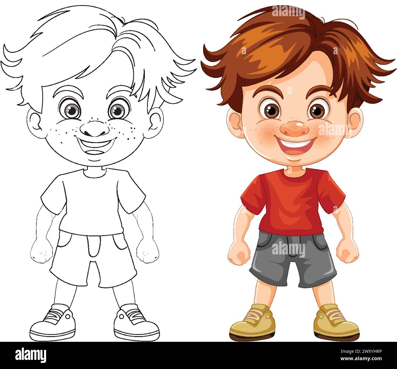 Vector illustration of a boy, colored and outlined Stock Vector Image ...