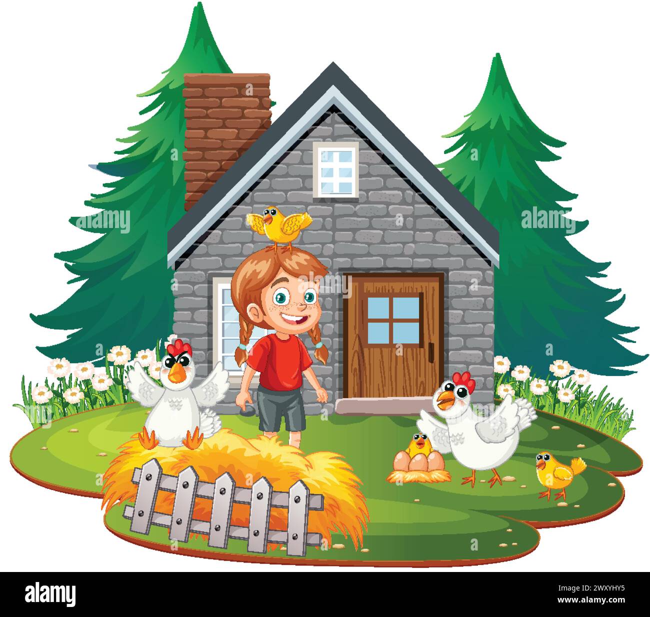 Cottage surrounded by trees Stock Vector Images - Alamy