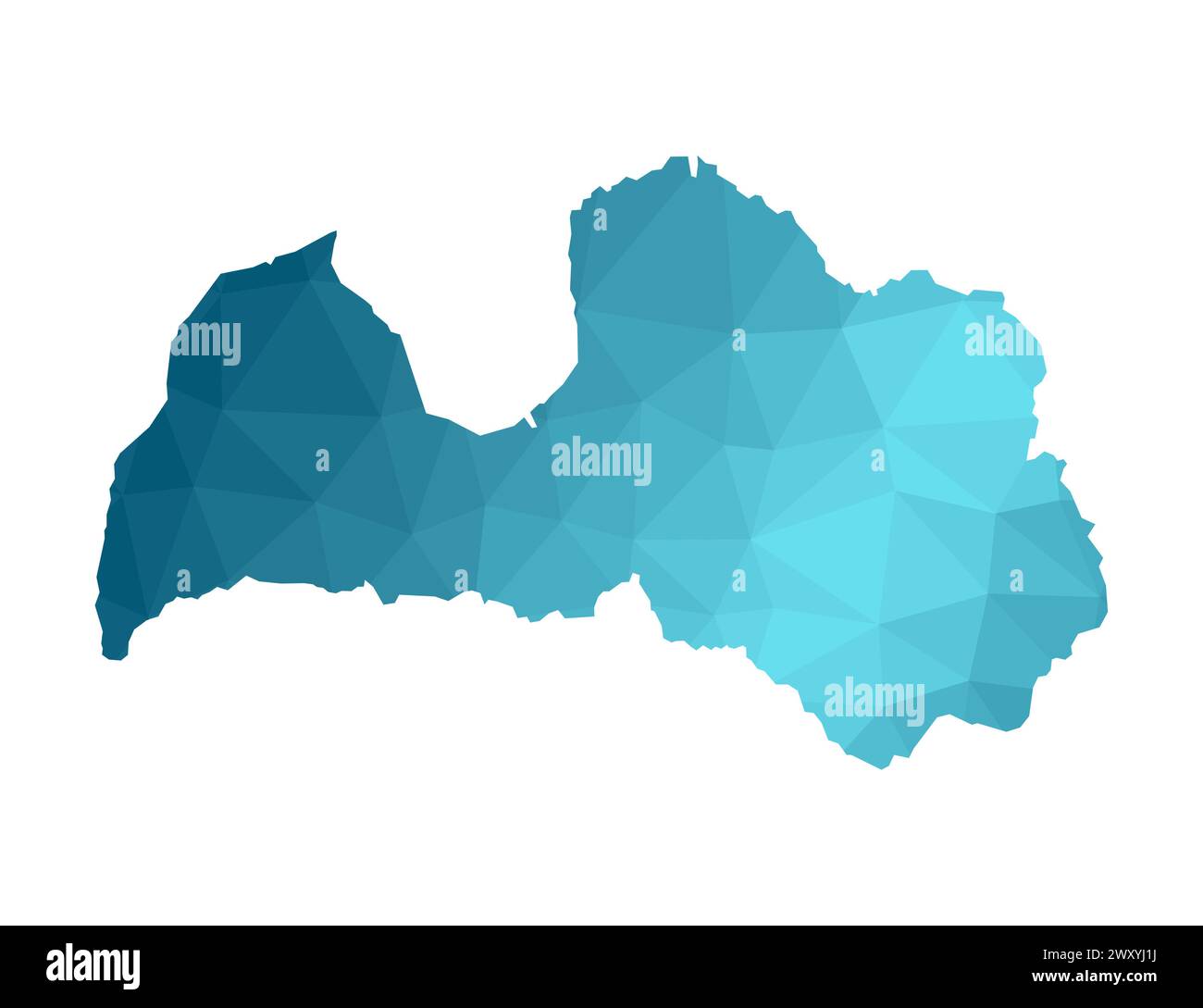 Vector isolated illustration icon with simplified blue silhouette of Latvia map. Polygonal ...