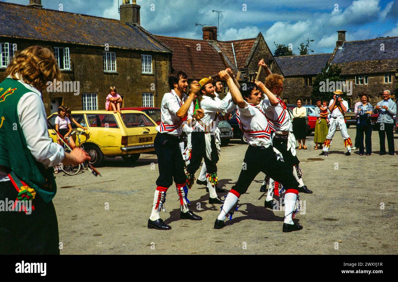 Morris Men performing in Montacute village, Somerset, England, UK 1982 ...