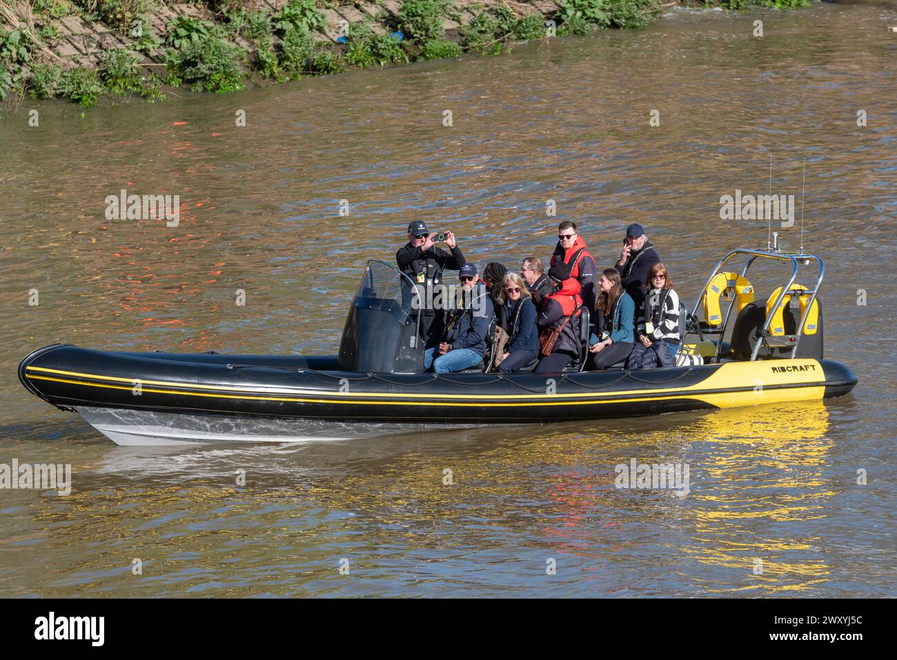 Support chase boat at the University Boat Race on the River Thames near ...