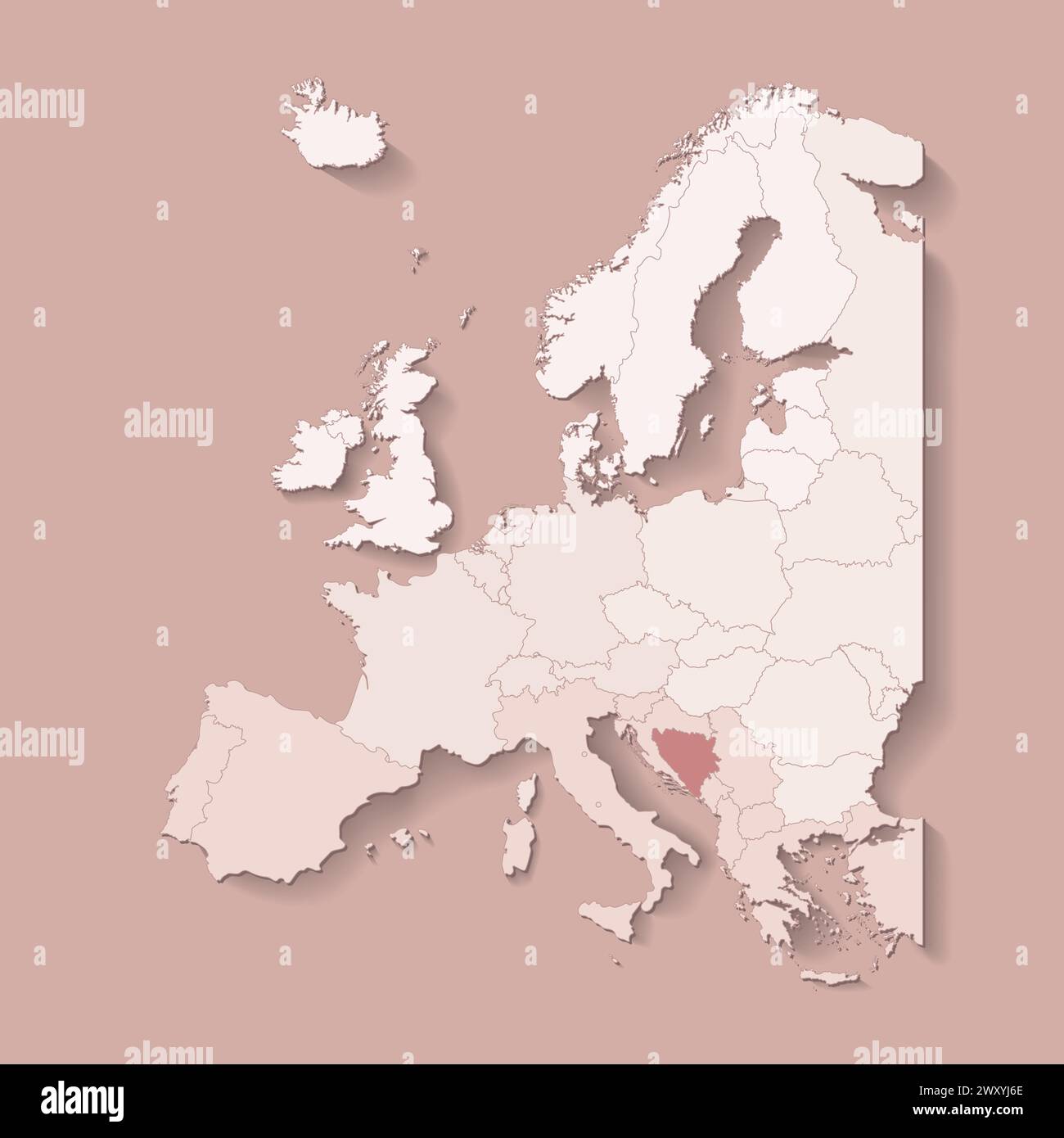 Vector illustration with european land with borders of states and ...