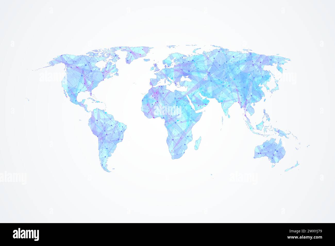 Polygonal World Map Vector With Connections Dots And Lines. Global Network Internet Connection ...