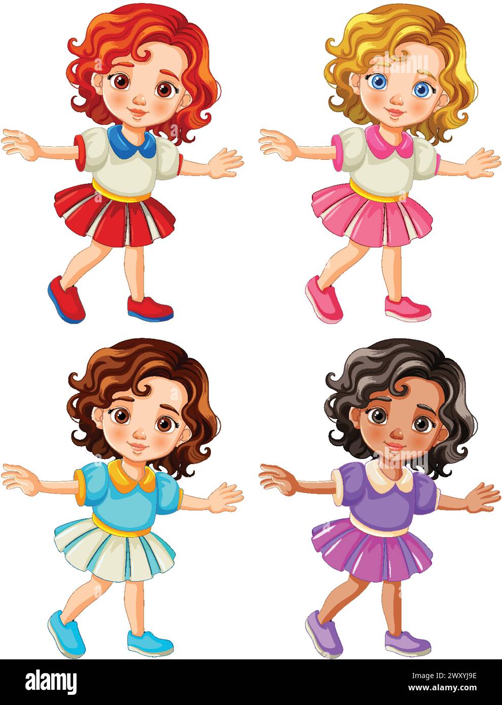 Four cartoon girls with different hairstyles dancing Stock Vector Image ...