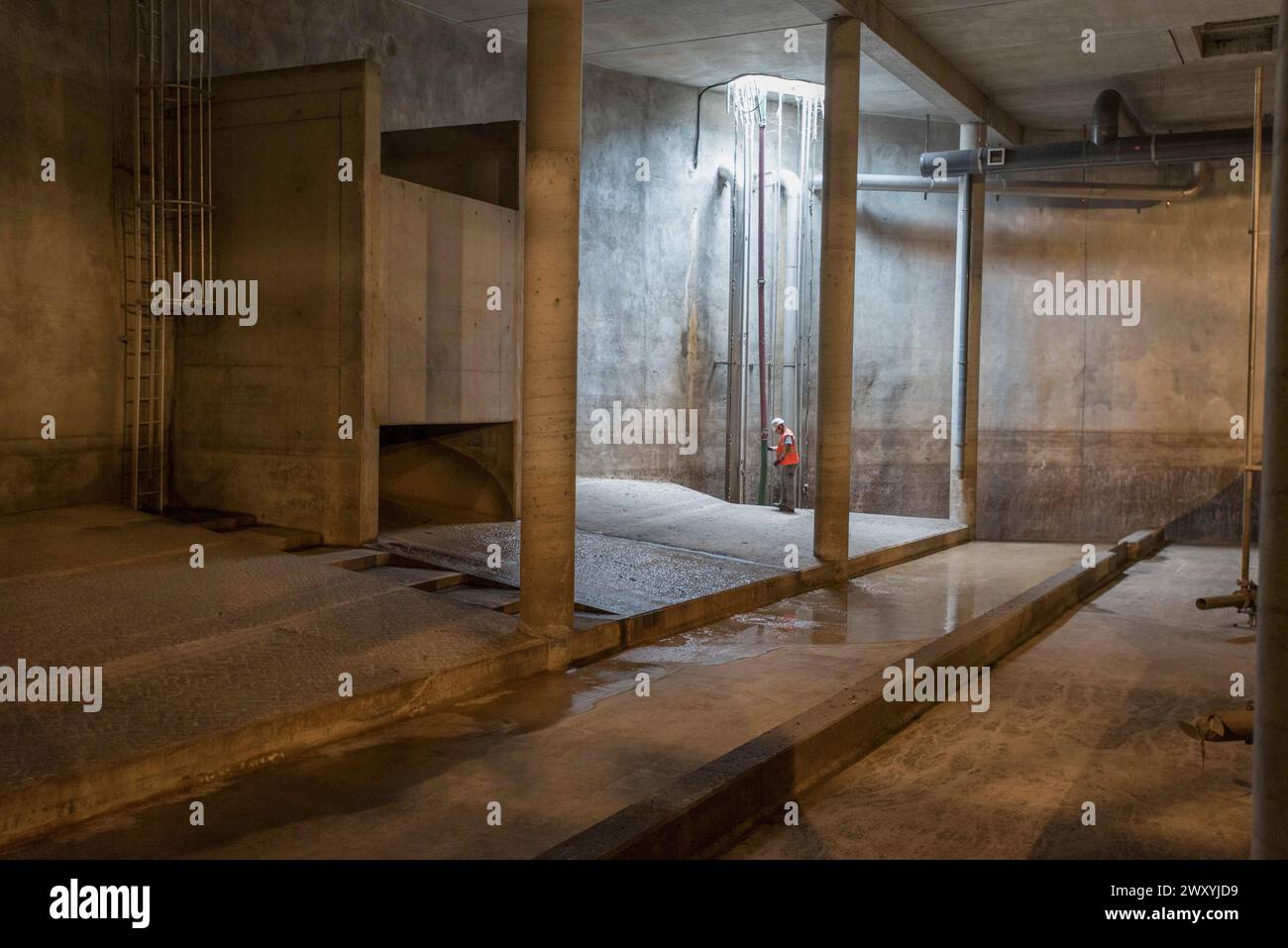 Inspection of a stormwater basin. Retention basins are used to manage ...