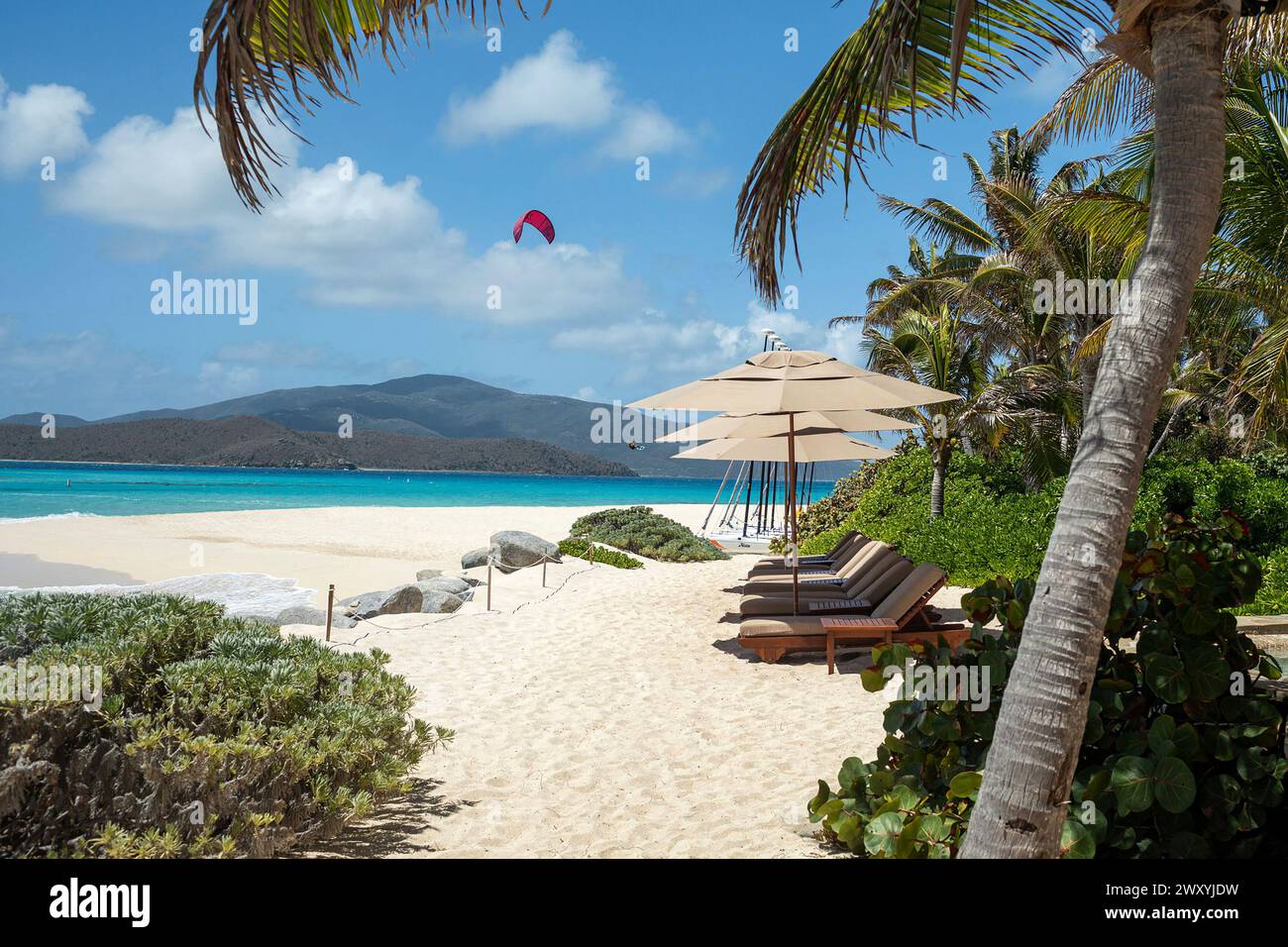 Virgin Islands: beach with turquoise sea and white sand on Necker's ...