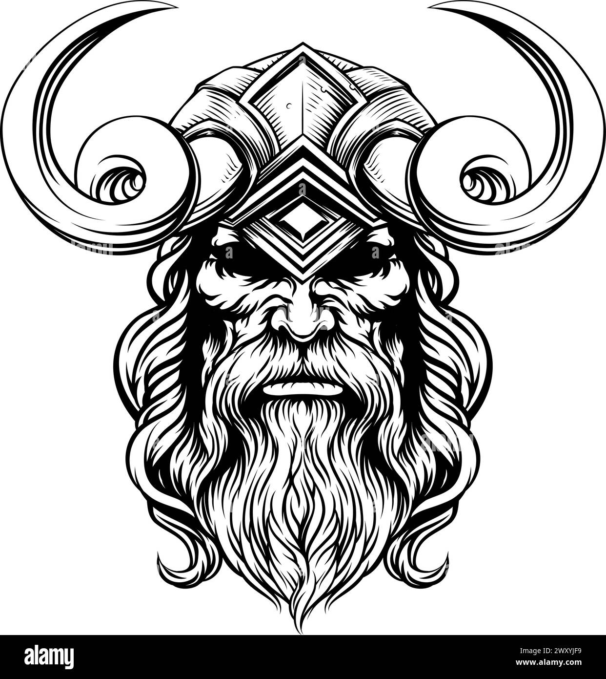 Viking Warrior Man Strong Mascot Face in Helmet Stock Vector Image ...