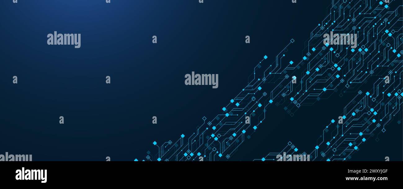 Quantum computer technologies concept. Futuristic blue circuit board background vector. Modern ...